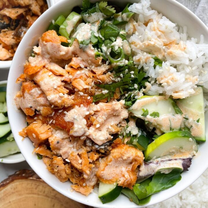 Cooked Salmon Poke Bowl - hellofrozenbananas.com